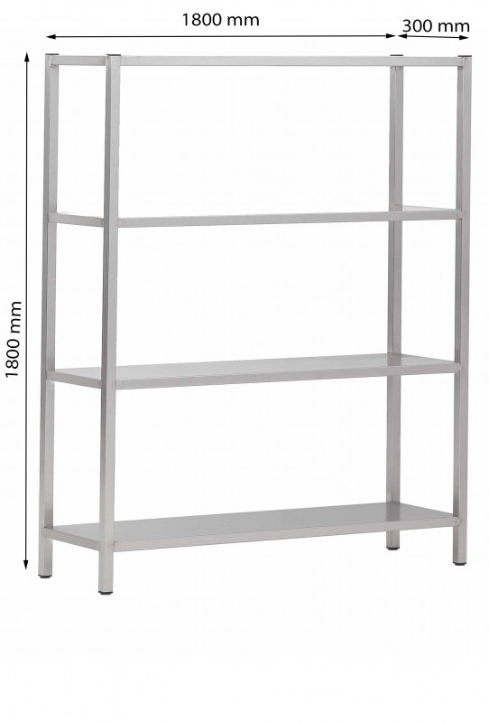 Rayonage inox 4 niveaux L1800xP300xH1800