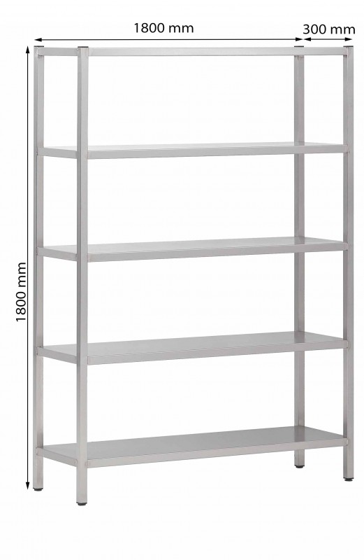 Inox rek 5 niveaus L1800xB300xH1800